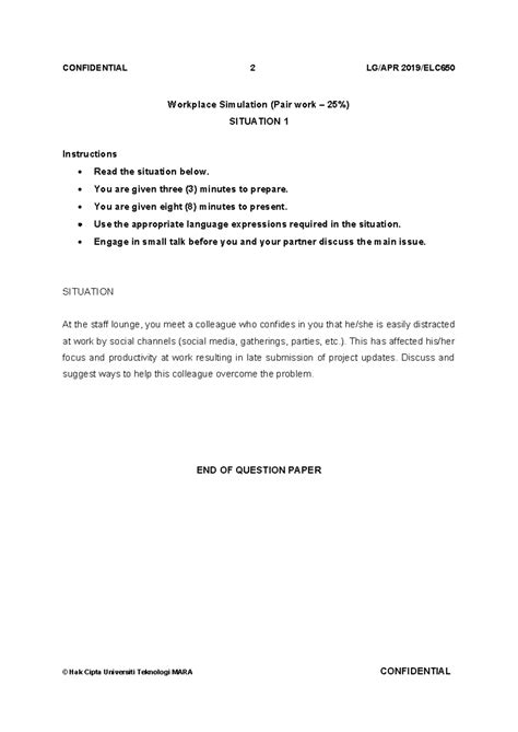 Work Simulation Workplace Simulation Pair Work 25 Situation 1