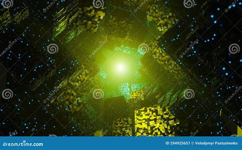 Corridor With Particles And Rotating Blocks Stock Illustration Illustration Of Technology