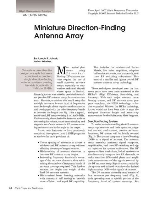 Miniature Direction Finding Antenna Array High Frequency