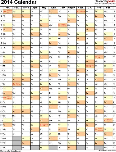 2014 Calendar Excel 13 Free Printable Templates Xlsx