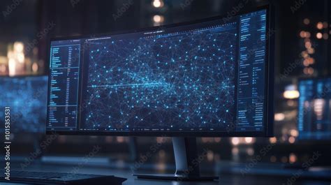 Computer Monitor Displaying An Abstract Network Visualizing Network
