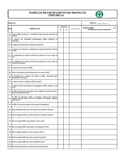 Dokumentips Checklist De Inspecao De Epi Pdf Equipamentos De