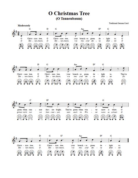 O Christmas Tree 6 Hole Ocarina Sheet Music And Tab With Chords And