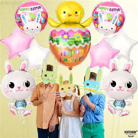 10 Pcs Easter Balloons Large Bunny Chicken Egg Shaped Mylar Foil Balloons