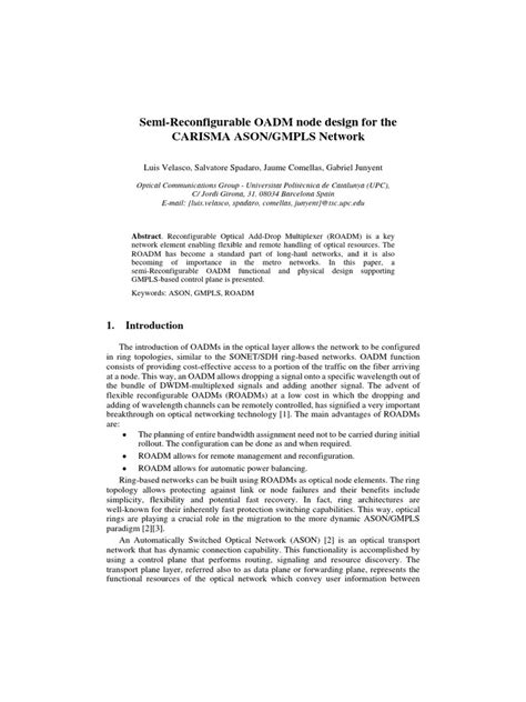 Semi Reconfigurable Oadm Node Design For Pdf Wavelength Division
