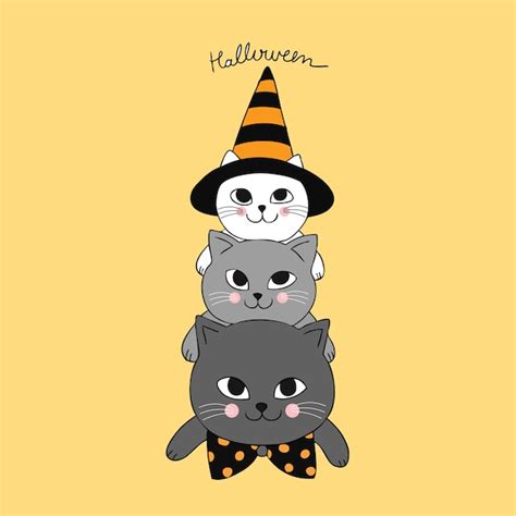 Premium Vector Cartoon Cute Halloween Witch Cat Vector