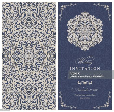 결혼식 초대 카드 바로크 스타일 빈티지 패턴입니다 레트로 빅토리아 장식입니다 꽃 요소와 프레임입니다 Empire에 대한 스톡