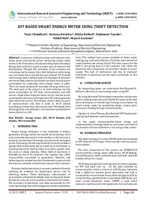Pdf Iot Based Smart Energy Meter Using Theft Detection