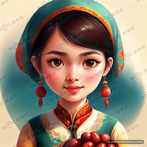 Ai创作图新疆女孩红枣 可爱 插画风格 唯美 高清 昵图网