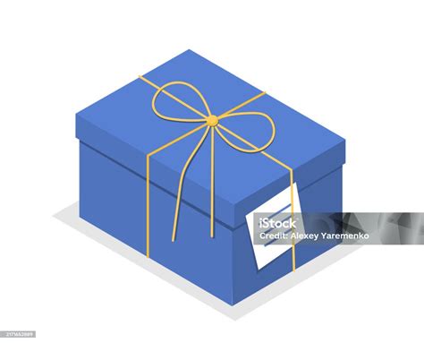아이소 메트릭 선물 상자 노란색 리본이 있는 파란색 닫힌 선물 상자 휴일과 축제 선물 또는 놀라움을 위한 패키지 템플릿 및 레이