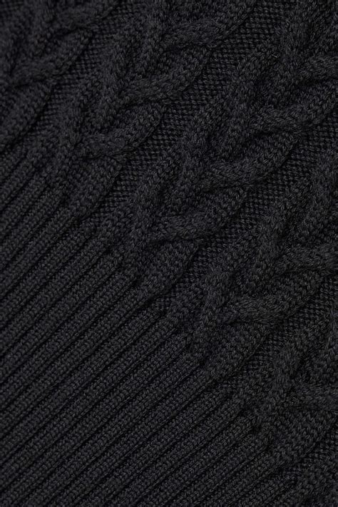 Max Mara Aster Taffeta Paneled Cable Knit Wool Turtleneck Sweater Net