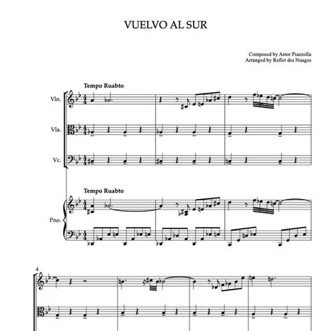 Quartet 악보 Vuelvo Al Sur 바이올린 비올라 첼로 피아노 실내악 앙상블 악보 Musicalibra
