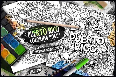 Puerto Rico Digital Coloring Page Puerto Rican Cartoon Doodle Adult Funny Coloring Sheets