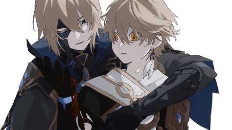 Two Anime Guys With Blonde Hair And Blue Eyes One Holding The Others