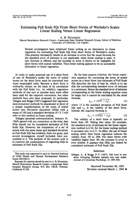 estimating full scale iqs from short forms of wechsler s scales linear
