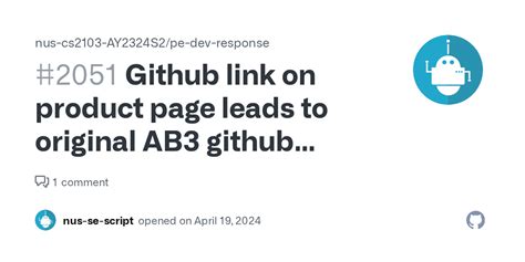 Github Link On Product Page Leads To Original Ab3 Github Instead · Issue 2051 · Nus Cs2103