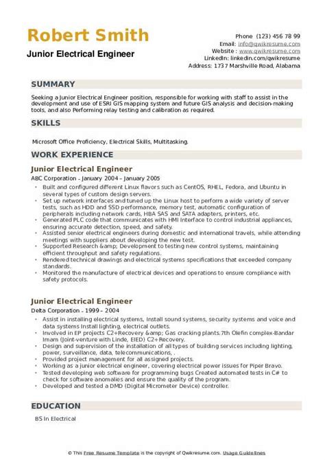 10 Junior Electrical Engineer Resume Samples Templates For 2025