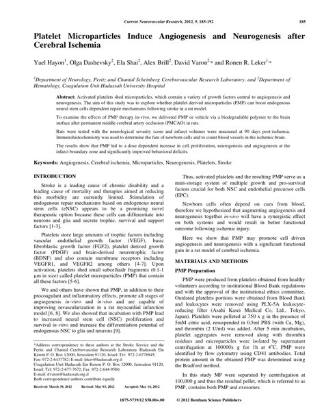 Pdf Platelet Microparticles Induce Angiogenesis And Neurogenesis