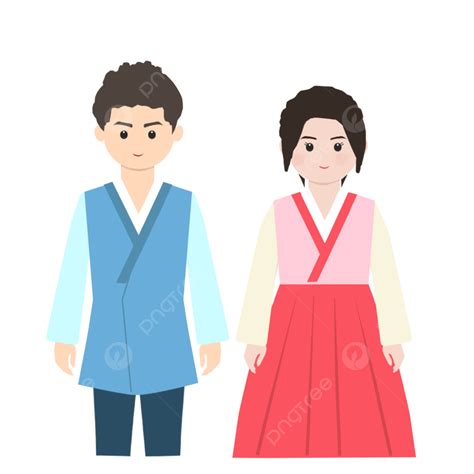 Blue Red Hanbok Chuseok Cute Korean Couple Editable Avatar Illustration