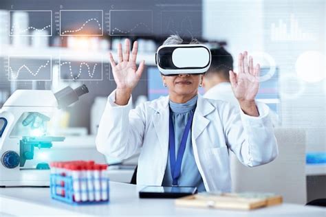 Premium Photo Senior Scientist Woman With Virtual Reality And Digital Science Data For Medical
