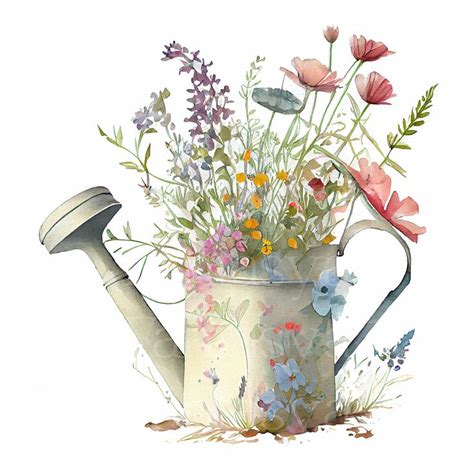 Watering Can Flower 10 Watercolor Floral Clipart Greenery Clipart Card