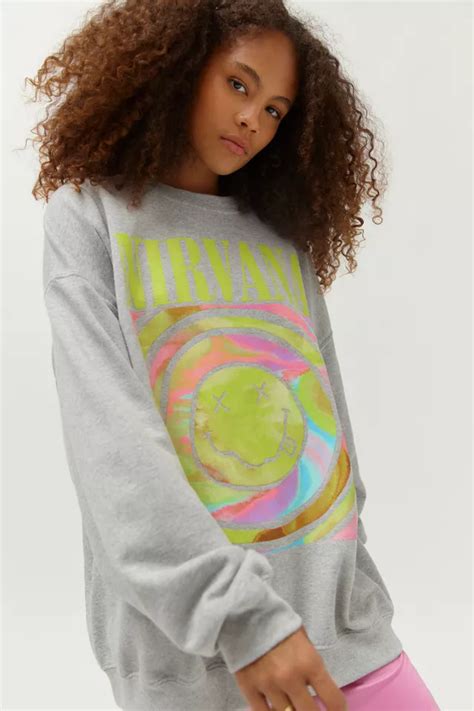 Nirvana Smile Overdyed Crew Neck Sweatshirt Urban Outfitters