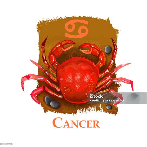 점성술 기호 암의 창조적 인 디지털 그림 조디악의 열두 징후의 네 번째 별자리 물 요소입니다 게와 로고 기호입니다 웹 및 인쇄를 위한 그래픽 디자인 클립 아트 텍스트를