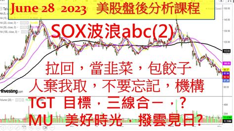 美股盤後課程！sox波浪abc2，拉回，當韭菜，包餃子，人棄我取，不要忘記，機構，tgt 目標三線合ㄧ Mu 美好時光撥雲見日aapl