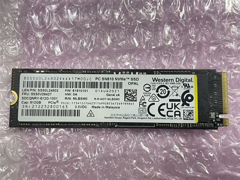 Western Digital PC SN810 512GB SSD NVMe M.2 2280 使用時間6時間｜コンピュータ
