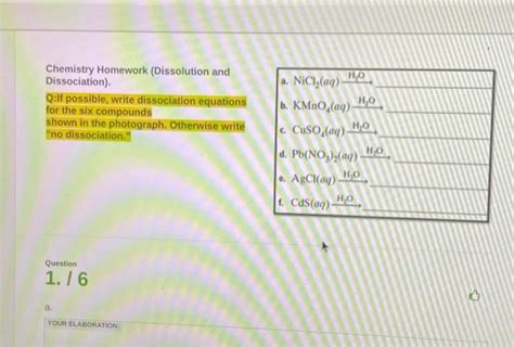 Solved Chemistry Homework Dissolution And Dissociation Chegg Com