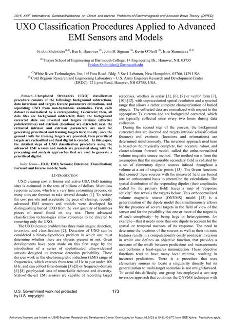 Pdf Uxo Classification Procedures Applied To Advanced Emi Sensors And Models