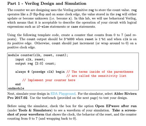 Part 1 Verilog Design And Simulation The Counter We Chegg Com