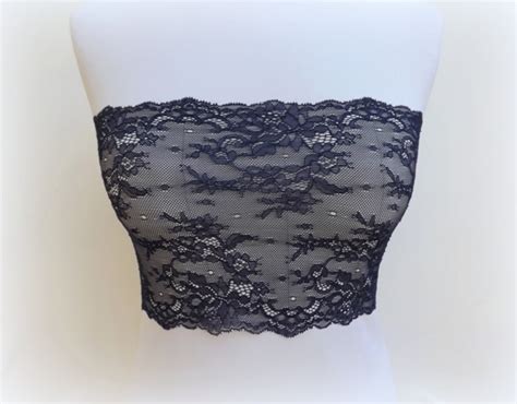 Navy Blue Sheer Elastic Lace Bandeau Top Strapless Bra Etsy