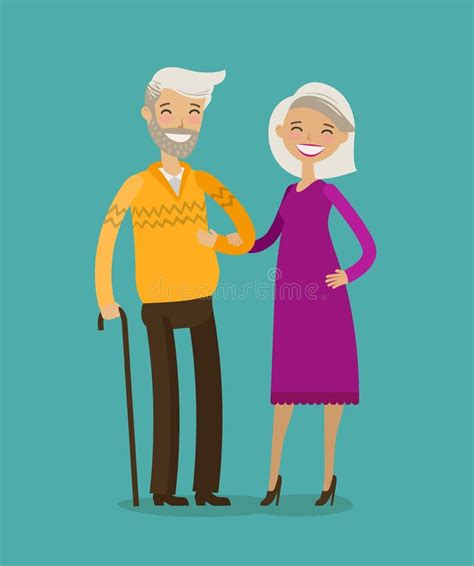 Happy Elderly People Or Retired Cartoon Vector Illustration Stock