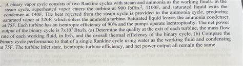 Solved A Binary Vapor Cycle Consists Of Two Rankine Cycles