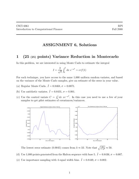variance reduction in montecarlo assignment 6 with solutions csci
