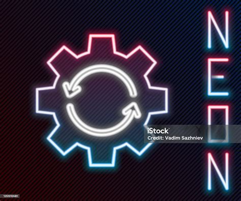 검은 배경에 격리 된 워크플로 개념 아이콘으로 빛나는 네온 라인 기어와 화살표 기어 재장전 기호 다채로운 개요 개념 벡터 일러스트레이션 개념에 대한 스톡 벡터 아트 및 기타