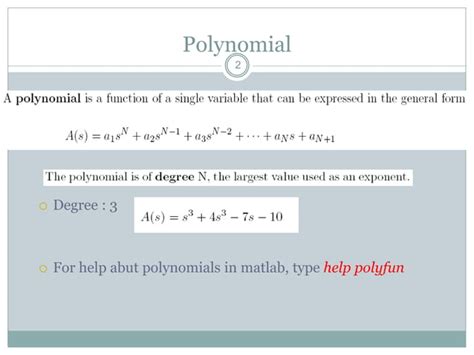 Polynomials And Curve Fitting In Matlab Ppt
