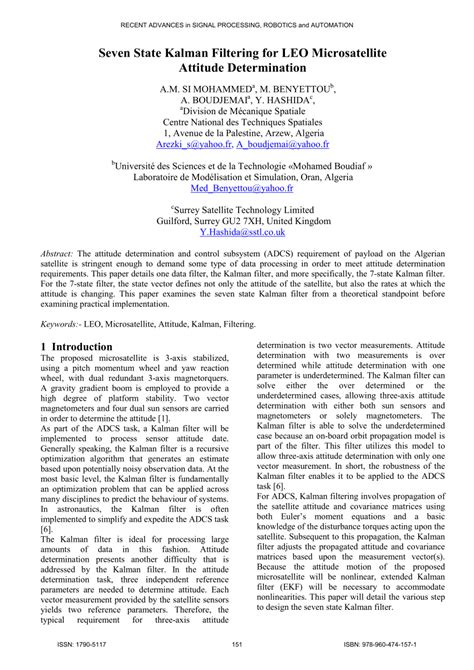 Pdf Seven State Kalman Filtering For Leo Microsatellite Attitude