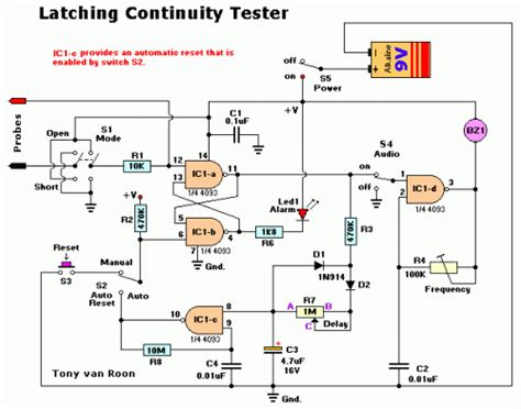 Latching Continuity Tester Measuring And Test Circuit Circuit Diagram SeekIC