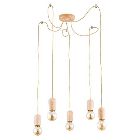 LAMPA SUFITOWA 5 PUNKTOWA DREWNIANA PAJĄK EDISON 10665527567