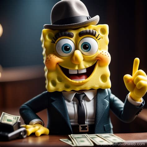 Spongebob Gangster With Loads Of Money With A Gun And A Good Business