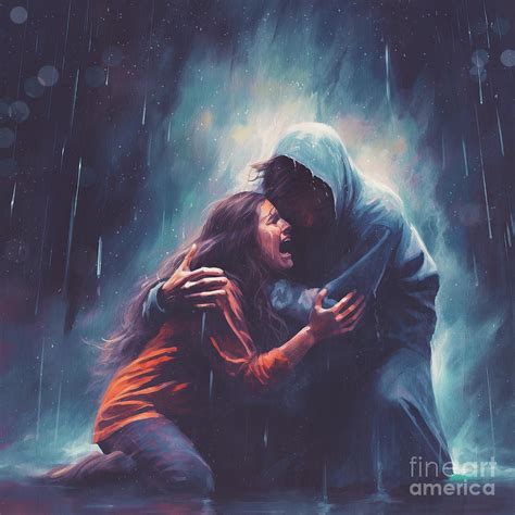 Jesus Holds A Woman In The Storm By Kevin Carden