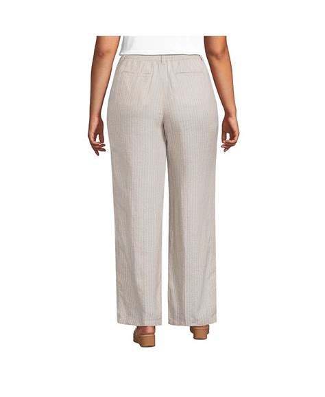 Lands End Womens Plus Size High Rise Elastic Back Wide Leg Linen