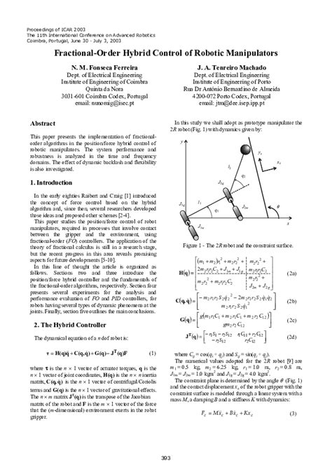 Pdf Fractional Order Hybrid Control Of Robotic Manipulators