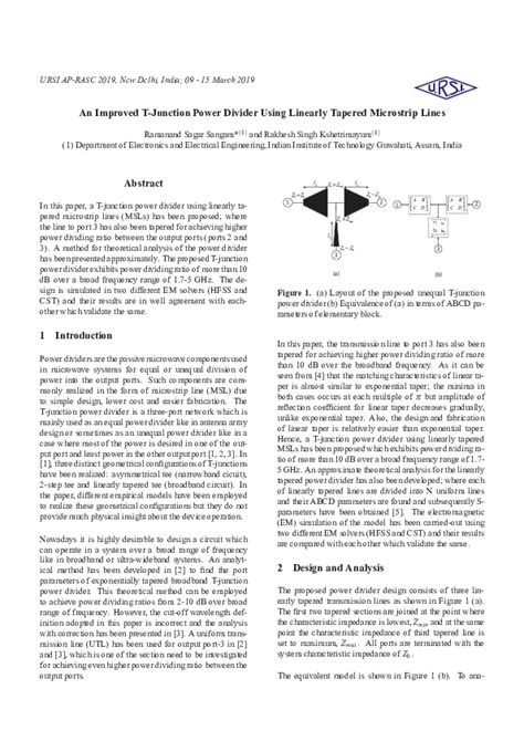 Pdf An Improved T Junction Power Divider Using Linearly Tapered