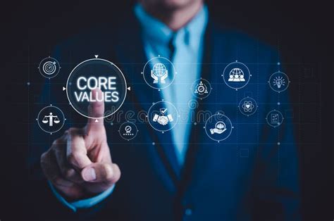 Business Core Values And Organizational Principles Concept Businessman Pointing Virtual Core