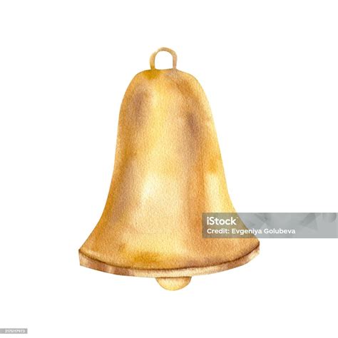 복고풍 황금 종 수채화 고립 된 요소 손으로 그린 크리스마스와 새해 축하 장식 요소 포스터에 대한 반짝이는 알람 도구 학교 소책자 포장 라벨 로고 디자인 12월에 대한 스톡