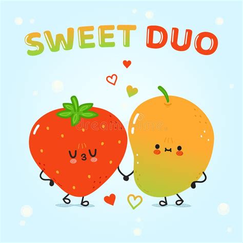 Mango And Strawberry Card Vector Hand Drawn Doodle Style Cartoon