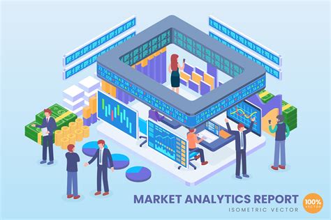 市场分析报告等距矢量概念插画 Isometric Market Analytics Report Vector Concept 素材中国